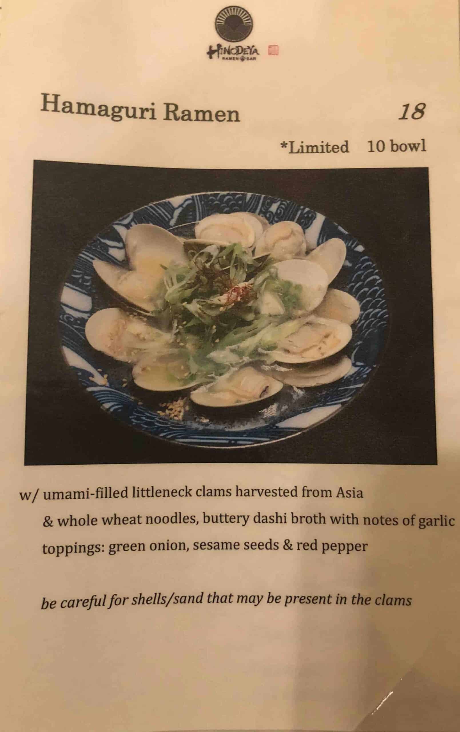 Hamaguri Ramen @ Hinodeya Ramen Bar - Ramen Directory
